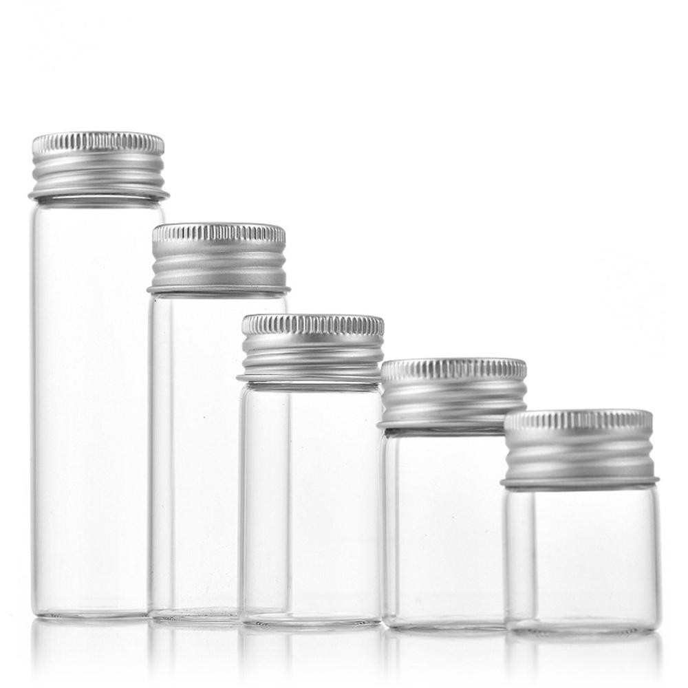Vials Small Mini Tiny Glass Bottles Clear Empty Jars With Aluminum Top Screw Lids Message Sample ...