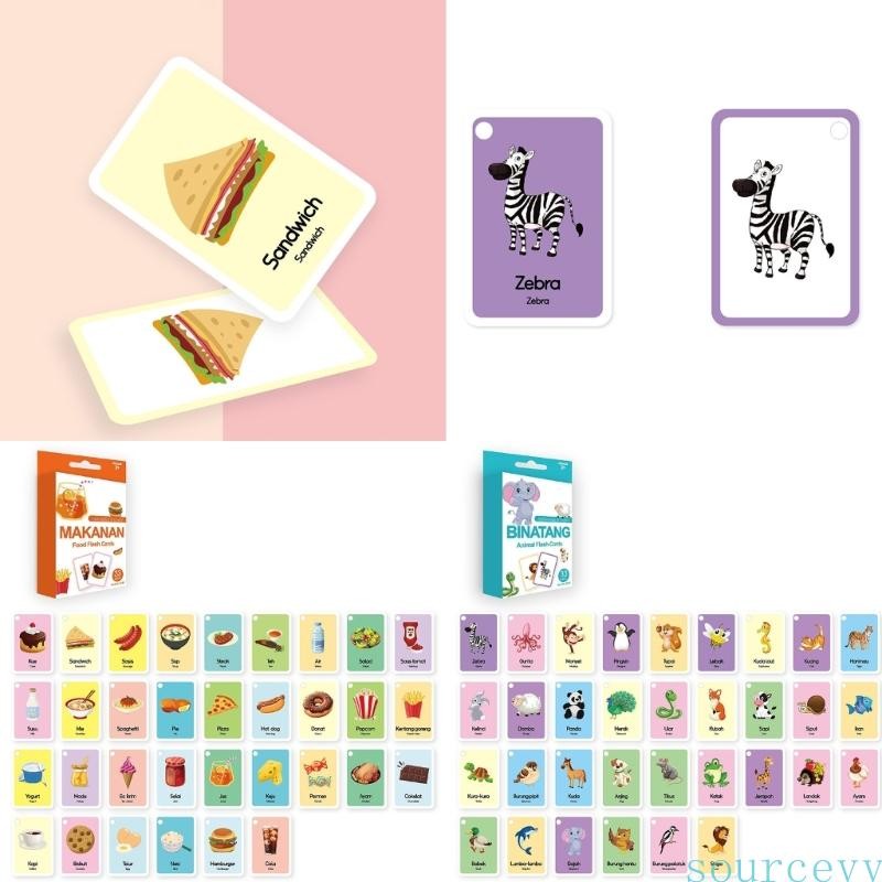 sour 33pcs Bilingual Learning Cards For Kids Featuring Indonesian And ...
