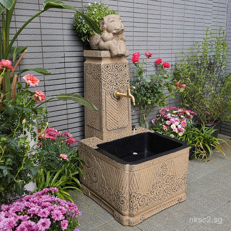 Outdoor Mop Pool Chinese Style Garden Column Wash Basin Outdoor Balcony ...