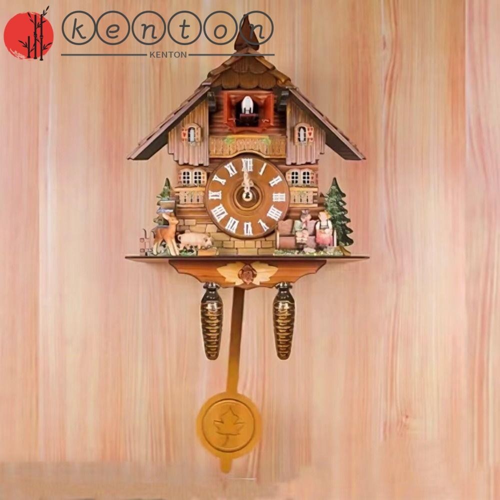 KENTON Wood Wall Clock, Forest Tower Silent Wood Pendulum Vintage ...