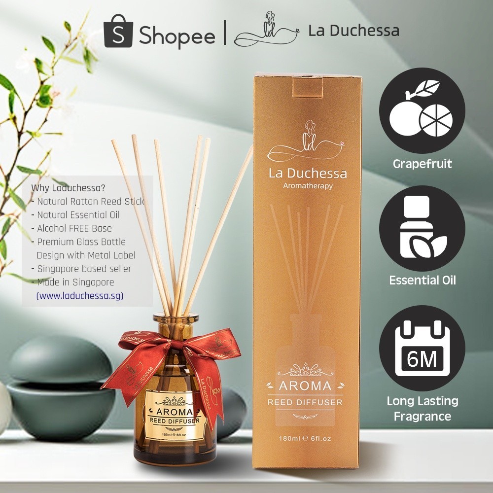 La Duchessa Reed Diffuser, 180ml | Grapefruit Essential Oil | Home & Office Diffuser | Rattan ...