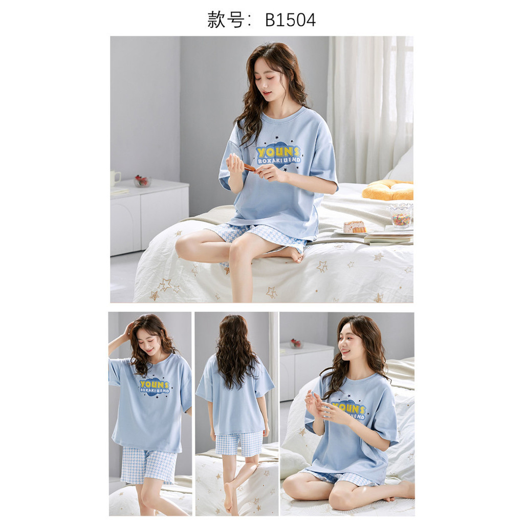 Padded Pajamas Women Cotton Pyjamas Set Summer Short sleeve Sleepwear ...