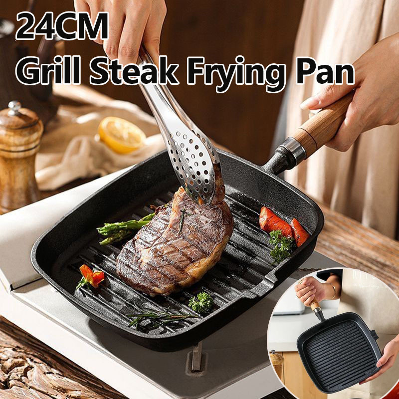 24CM Grill Steak Frying Pan Marble Stone Household Stripes Non Stick ...