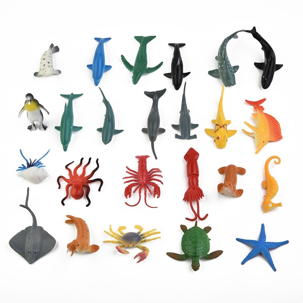 (DEAL) 24Pcs/Set Plastic Ocean Animals Figure Sea Creatures Model Toys ...