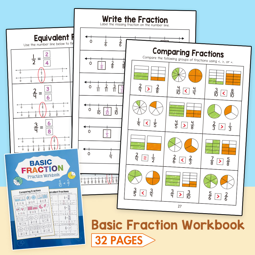 32 Pages Fractions Workbook for Kids Learning Basic Fraction Math ...