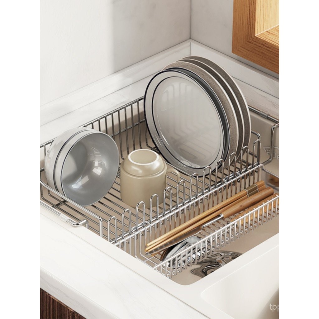 304Stainless Steel Kitchen Sink Above Expandable Dish Drainer Rack ...