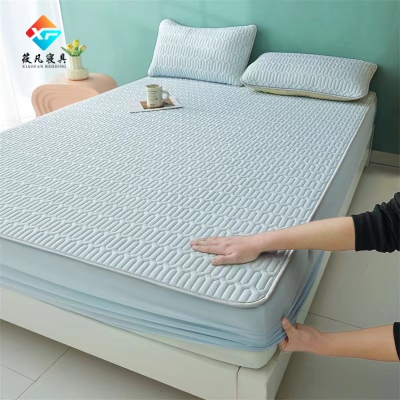 Ice Silk Latex Mattress Protector Solid Color Fitted Sheets Single ...