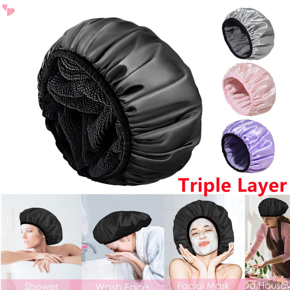 Shower Cap Terry Cloth Lined EVA Exterior Reusable Triple Layer ...