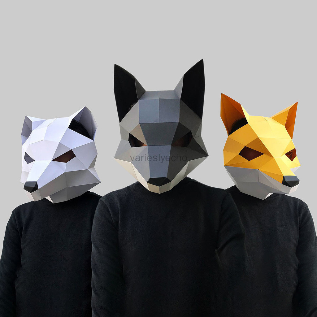 Creative Animal Paper Model Mask, Wolves Fox Mask For Costume Party ...