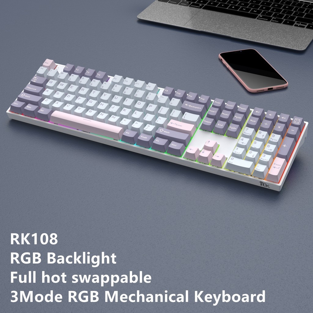 RK108 Keyboard Mechanical RGB Bluetooth 3-mode 2.4G Wireless 100% Full ...