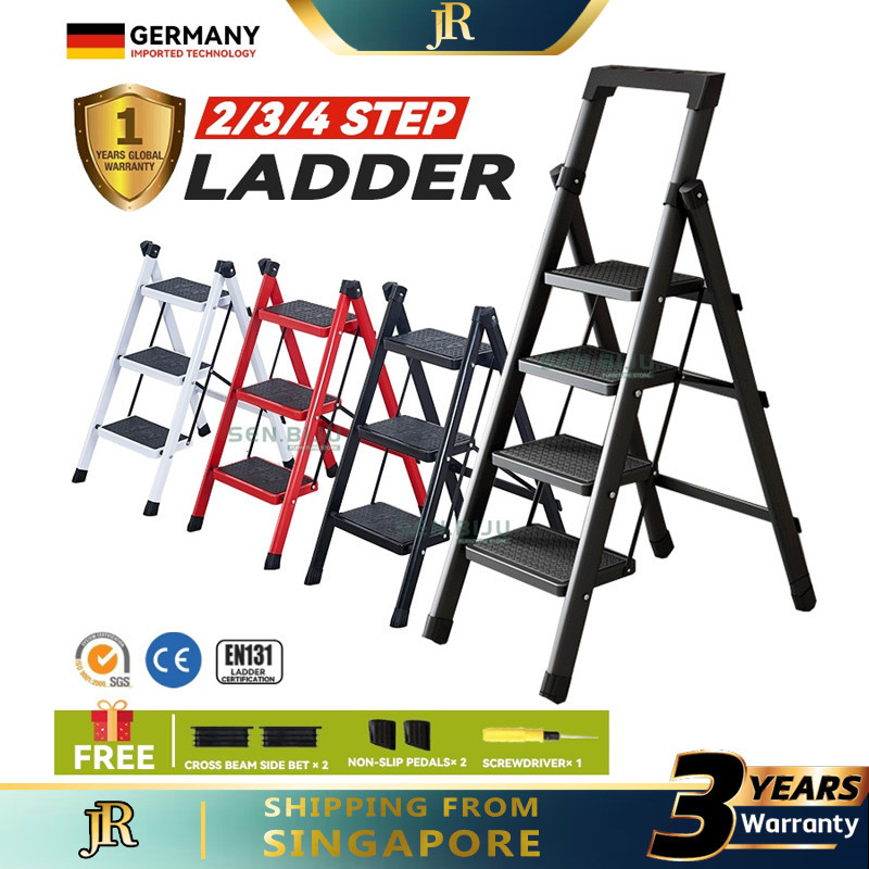 JR 3-step 4-Step Folding Home Ladder Iron Black And White 2-Step ...