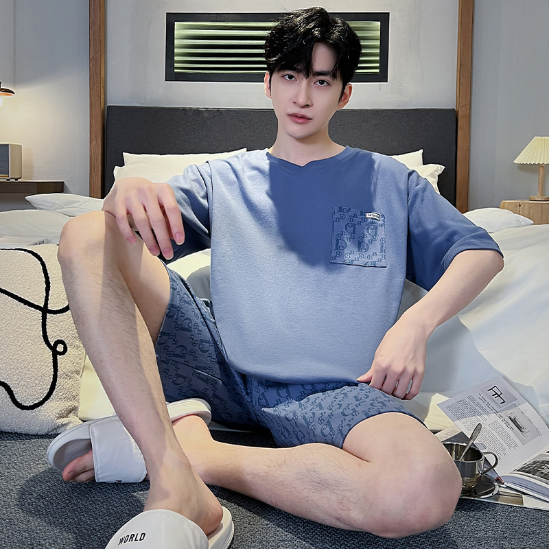 cheap pyjamas men summer sleepwear for man o neck short sleeve + shorts ...