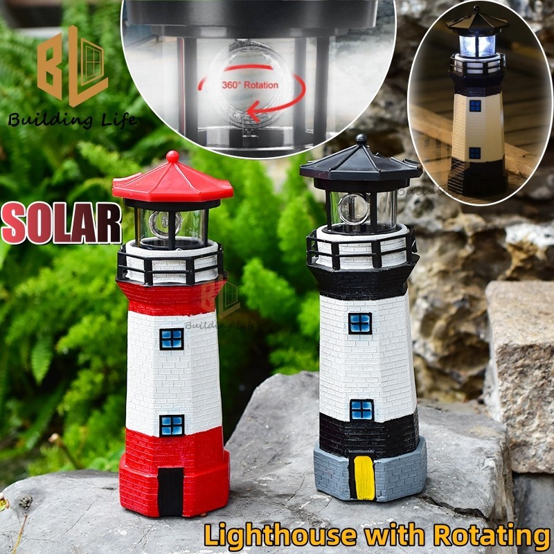 Solar Lights Lighthouse with Rotating Beacon LED Lights Resin Solar ...
