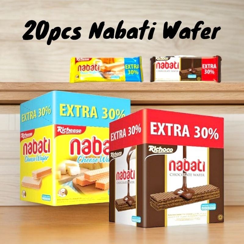 (WAFER / BOX) 20pcs x 21g Nabati Cream Wafer Extra 30% [Richeese Cheese / Richoco Chocolate ...