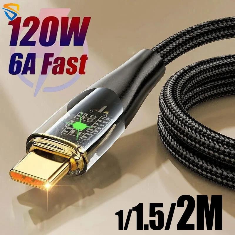 1M/1.5M/2M Ultra Long 120W 6A Type C Fast Charging Nylon Data Cable ...