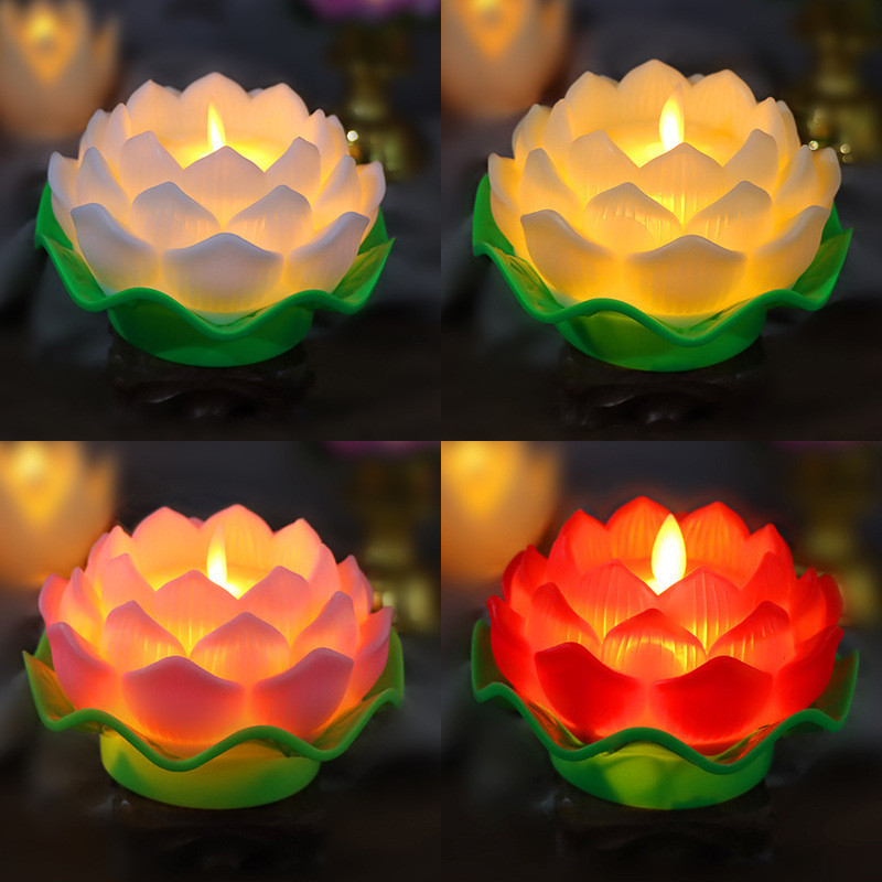 Flickering Flame LED Lotus Flowers Lamp Battery Operated Creative ...