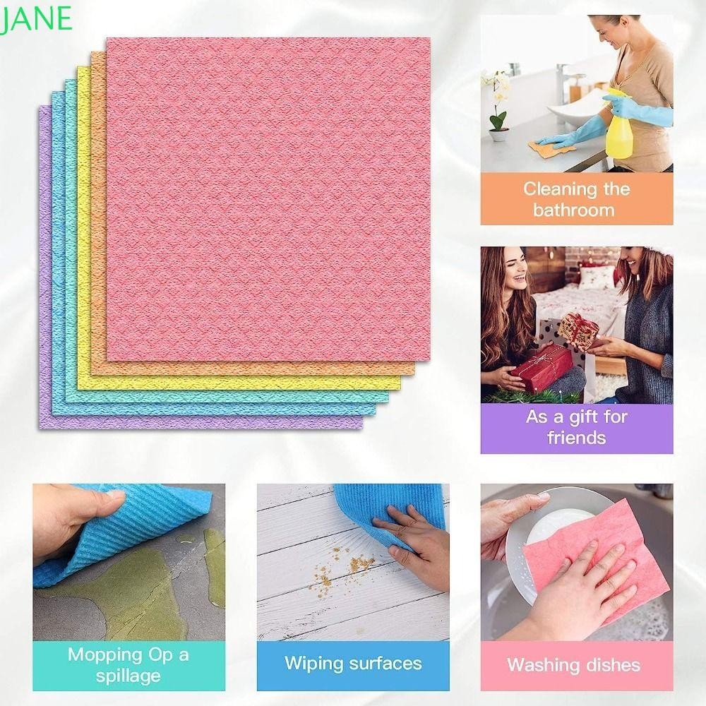 JANRY 10Pcs Swedish Dishcloths, Square Reusable Cellulose Sponge Cloth ...