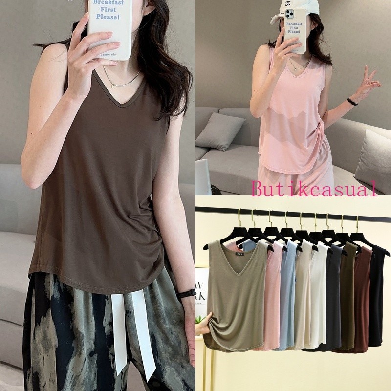 women modal v-neck tank plain loose sleeveless comfort soft thin ...