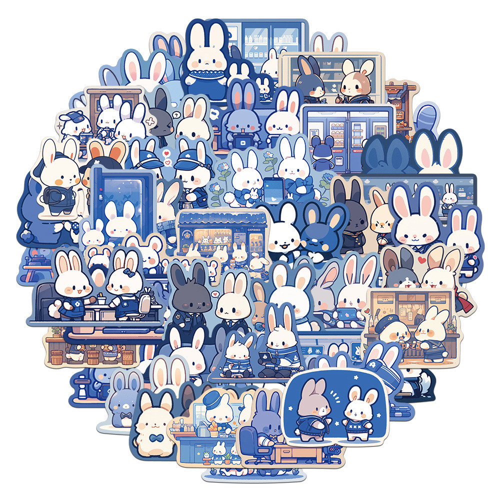 50PCS Cartoon Blue Bunny Rabbit Waterproof Graffiti Stickers for Helmet ...