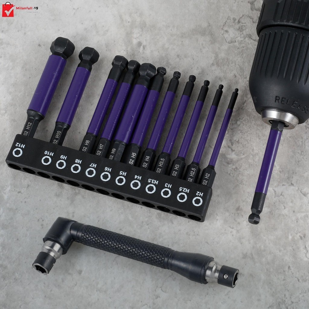 12Pcs Ball End Hex Drill Bit Set Metric S2 Alloy Steel Ball End Hex Head Allen Wrench Drill Bit ...