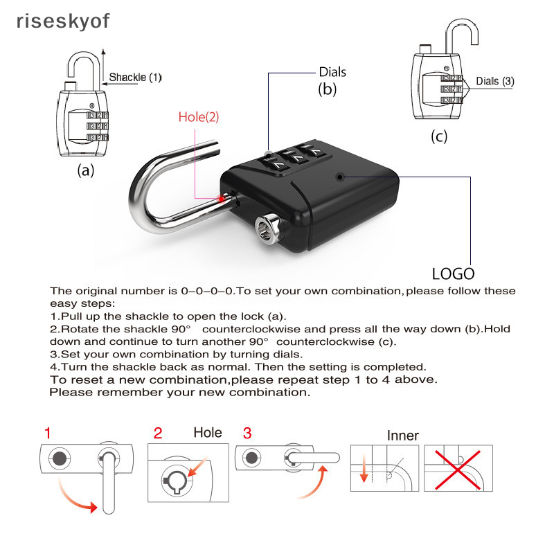 riseskyof Padlock Password Locks TSA Customs Code Lock For Travel ...