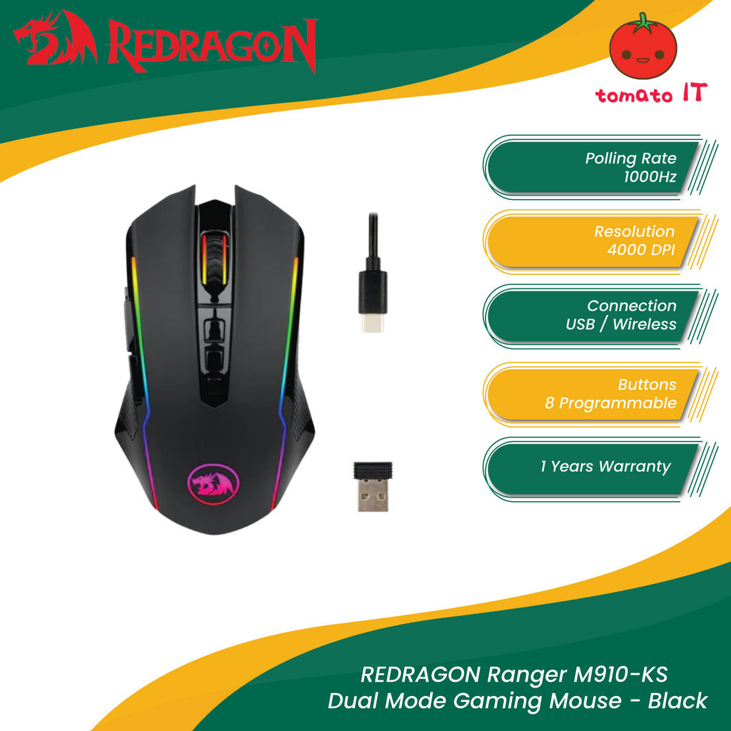 REDRAGON M910-KS Ranger Dual Mode Gaming Mouse - Black | Shopee Singapore