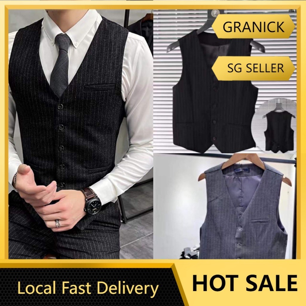 1PC British Style Men's Vest Fashion Versatile Striped Slim Nightclub ...