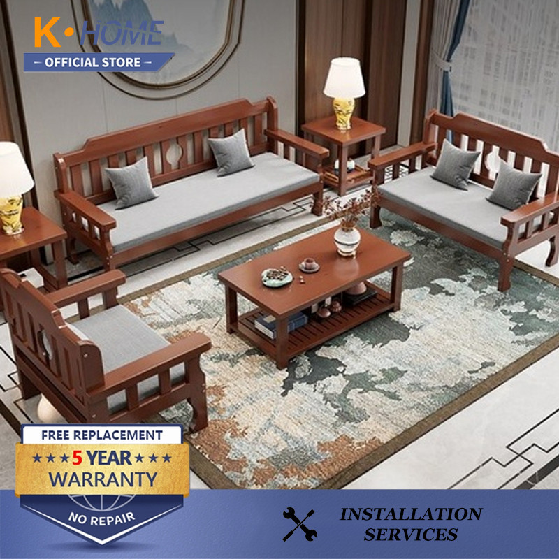 K·HOME Solid Wood Sofa wooden bench sofa stool sofa set Small Apartment ...