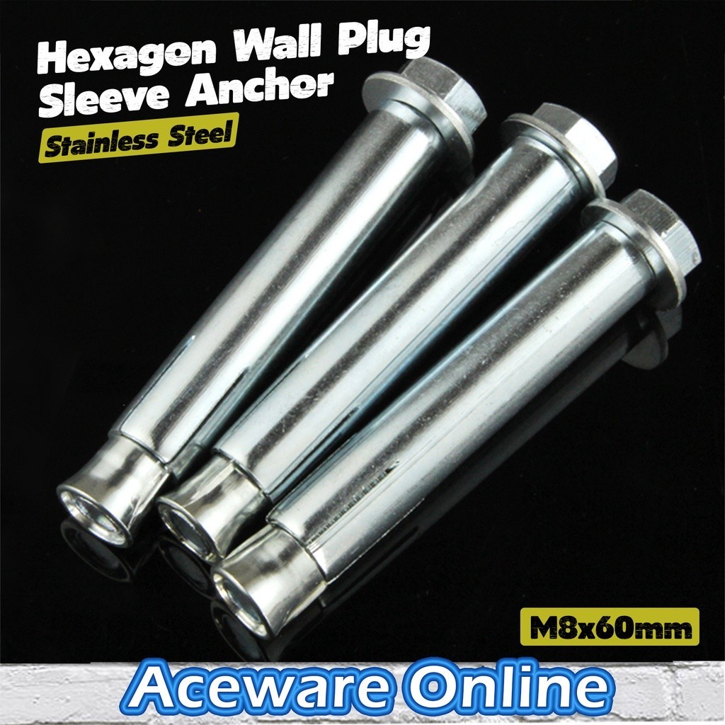 1PC M8x60mm Sleeve Anchor Wall Plug Besi Skru Dinding Simen Hexagon ...