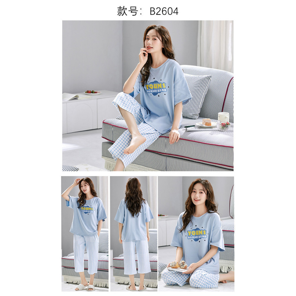 Sleepwear Woman Cotton Pyjamas Women 3/4 Length Chest pad Pajamas Set ...