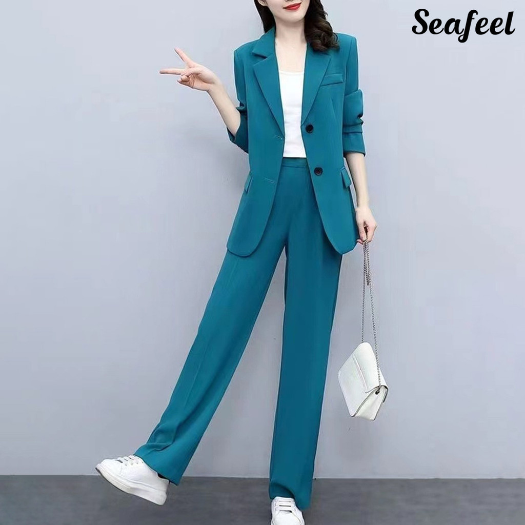 [SEA] 2 Pcs/Set Women Coat Pants Suit Formal Business Style Lapel ...