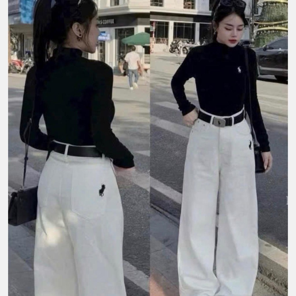 White Down Leg Pants with Horse and Horse pattern for Women Top Pants ...