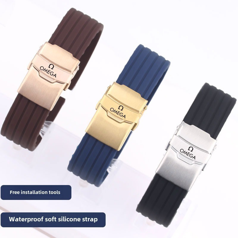 Rubber watch strap for Omega Soft Waterproof Silicone Band Wheel Shaped ...