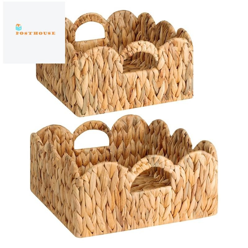 Scalloped Wicker Basket, Nursery Basket with Handles, Woven Rattan ...