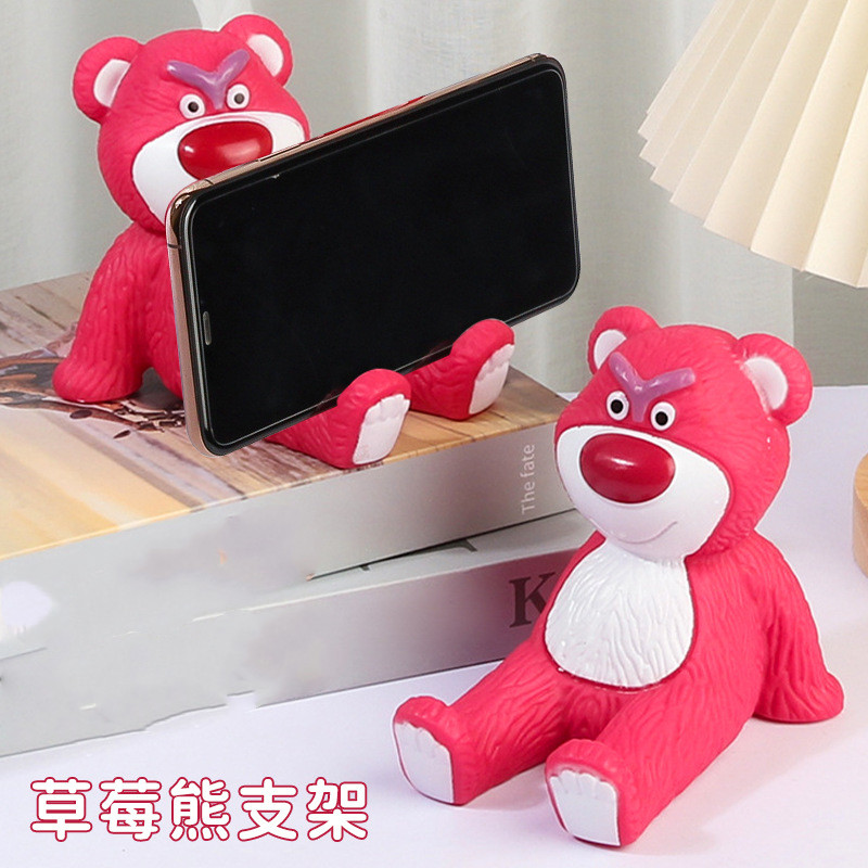 Cute Cartoon Phone Stand Strawberry Bear Desktop Phone Stand Plastic ...