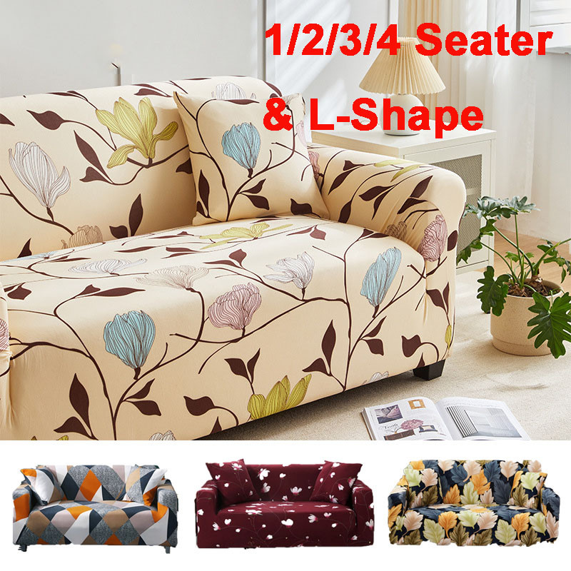 Muti-styles 1/2/3/4 Seater L Shape Sofa Cover Elastic Printed Slipcover ...