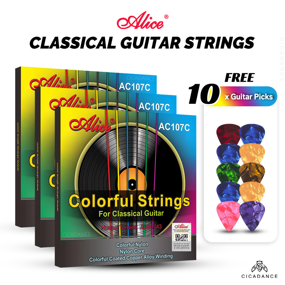 Alice Classical Guitar Strings Set Nylon Rainbow/Colorful Crisp and Bright Tone Practice or ...