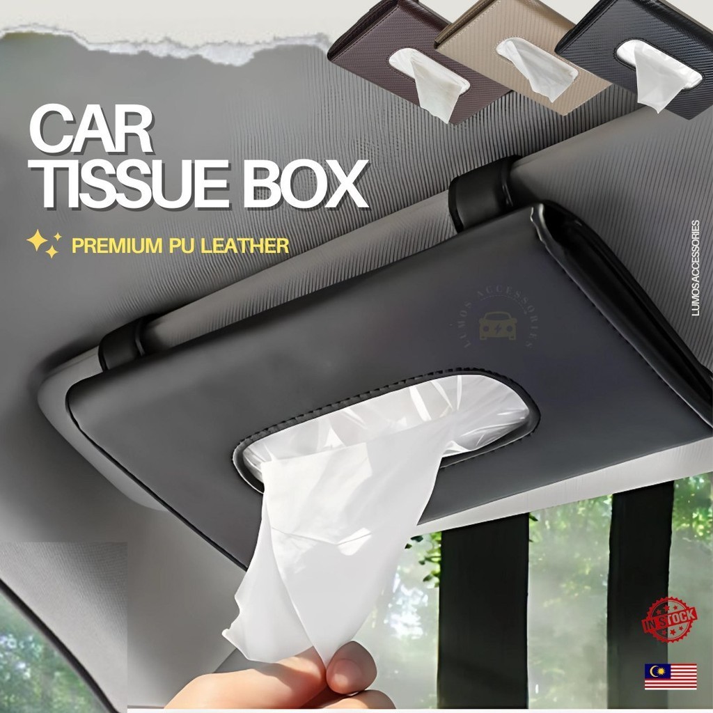 [Tissue Percuma] Car Tissue Box Kotak Tisu PU Leather Premium Clip ...