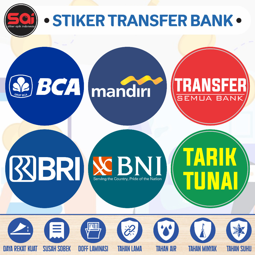 Waterproof vinyl sticker BCA MANDIRI BRI BNI LOGO TRANSFER TUNAI PULLED ...