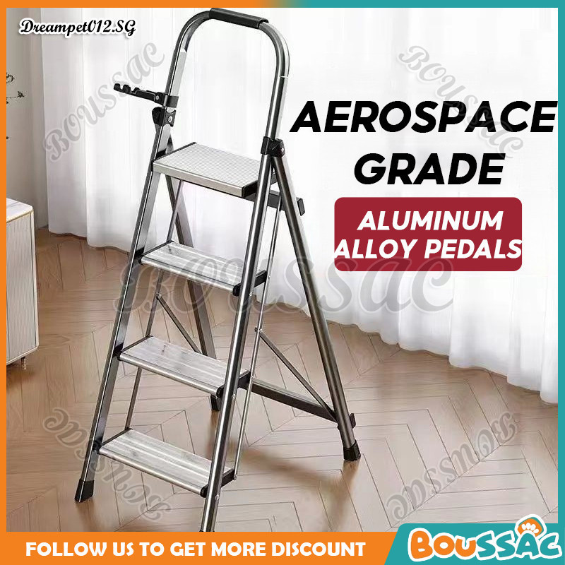 BOUSSAC Aluminium Ladder Foldable Ladder 4 5 6 Step Ladder 150kg ...