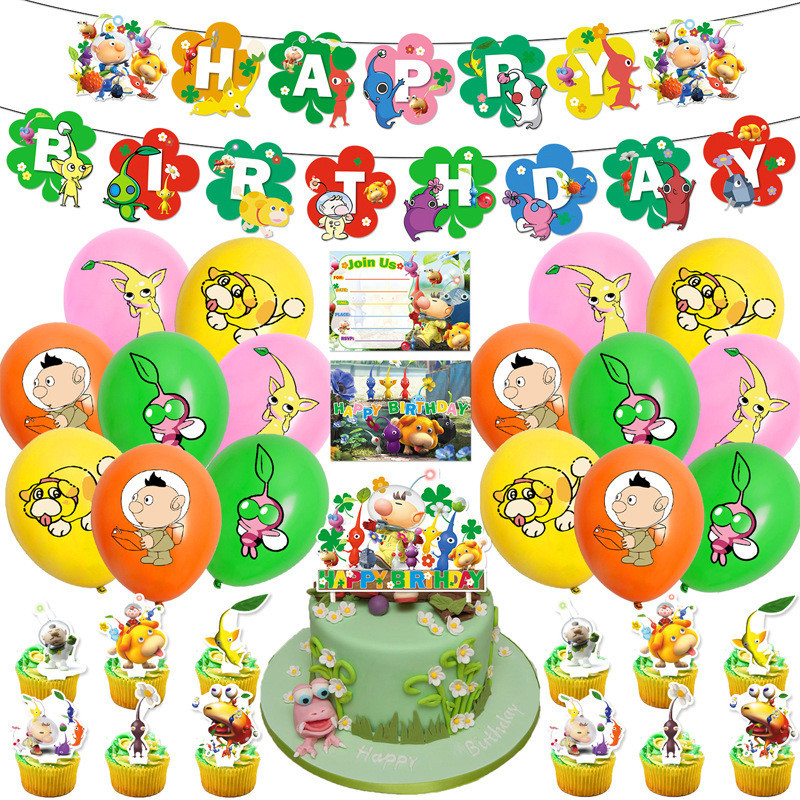 Pikmin 4 Cartoon Theme Birthday Party Supplies Cute Banner Cake Topper ...