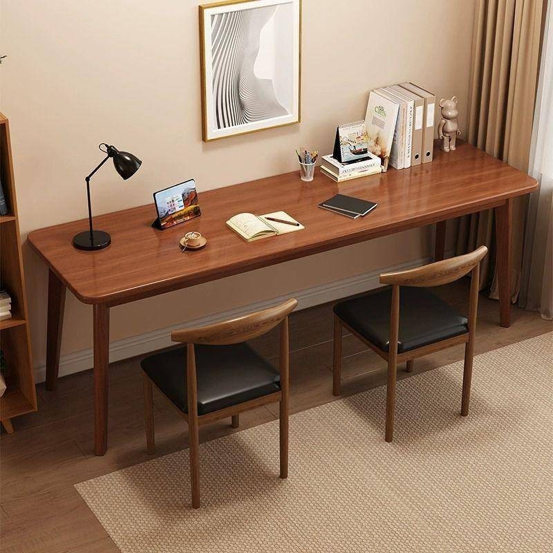 Two person long desk, home office desk, minimalist computer desk, wall ...