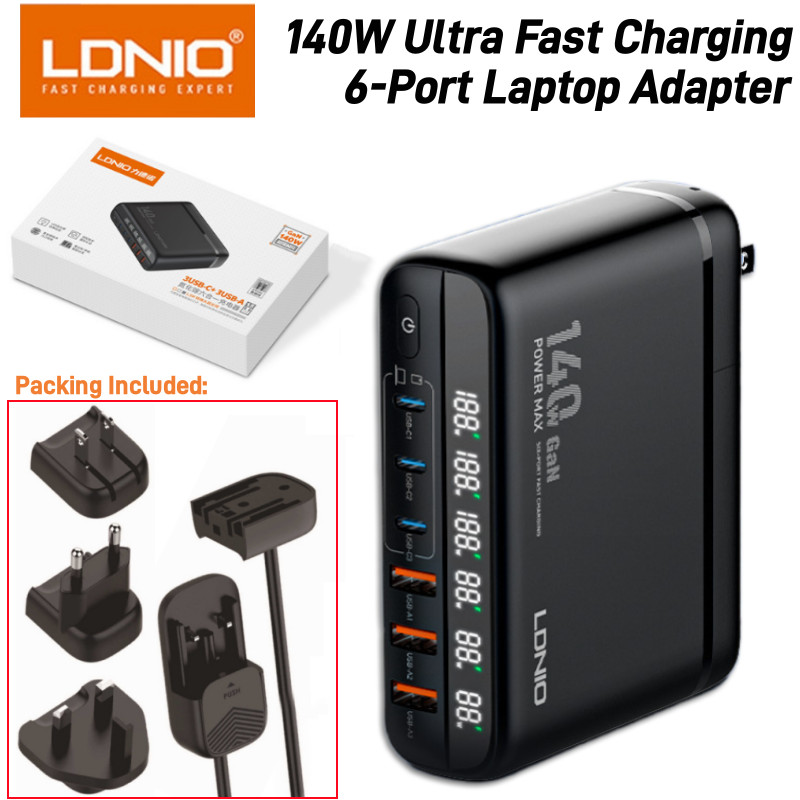 LDNIO 140W Ultra Fast Charging 6-Port Laptop Chargers Adapter USB-C And ...