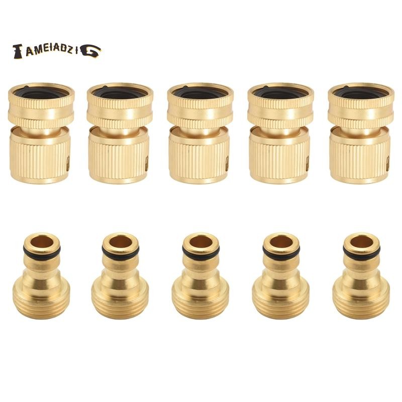 Garden Hose Quick Connectors Solid Brass 3/4 Inch GHT Thread Easy Connect Fittings No-Leak Water ...