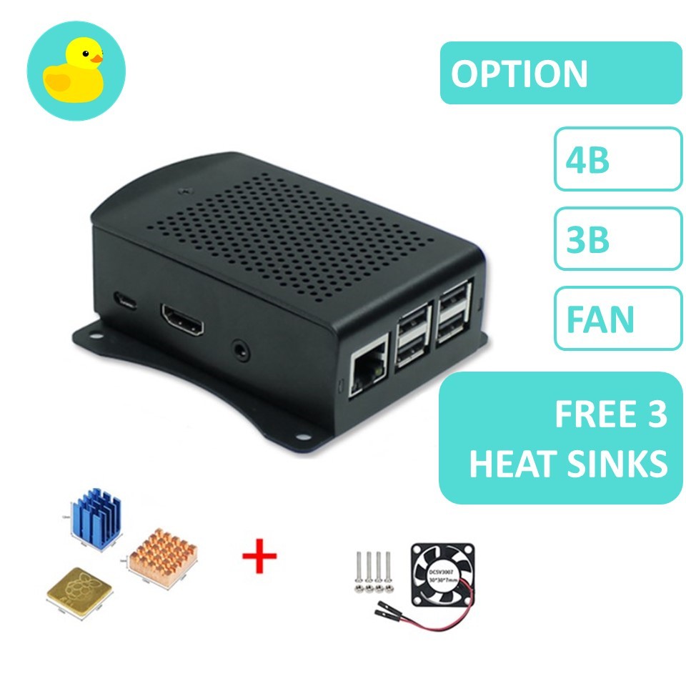 Raspberry Pi 4 4B / 3B / 3B+ Aluminum Alloy Casing Enclosure With Fan ...