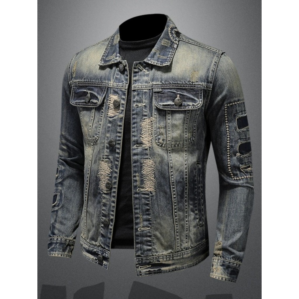 Retro Denim Jacket Tooling Motorcycle Jacket Motorcycle Denim Jacket ...