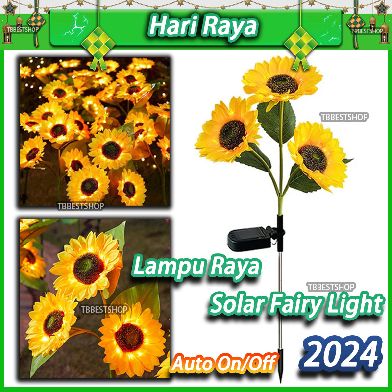 3Head Lampu Raya Solar Sunflower light Waterproof Solar led Light strip ...