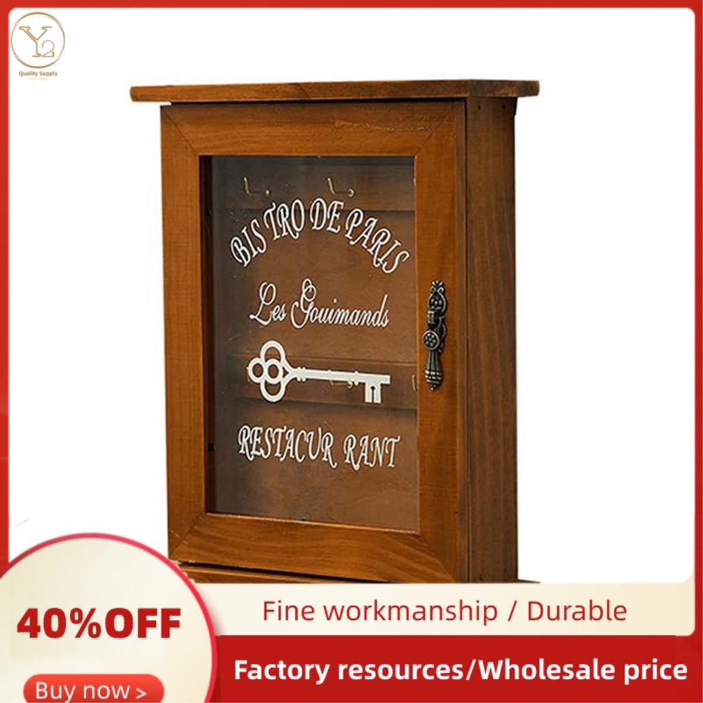 Wooden Key Box, Retro, Wall, Key Cabinet with Magnetic Door, Solid Wood ...
