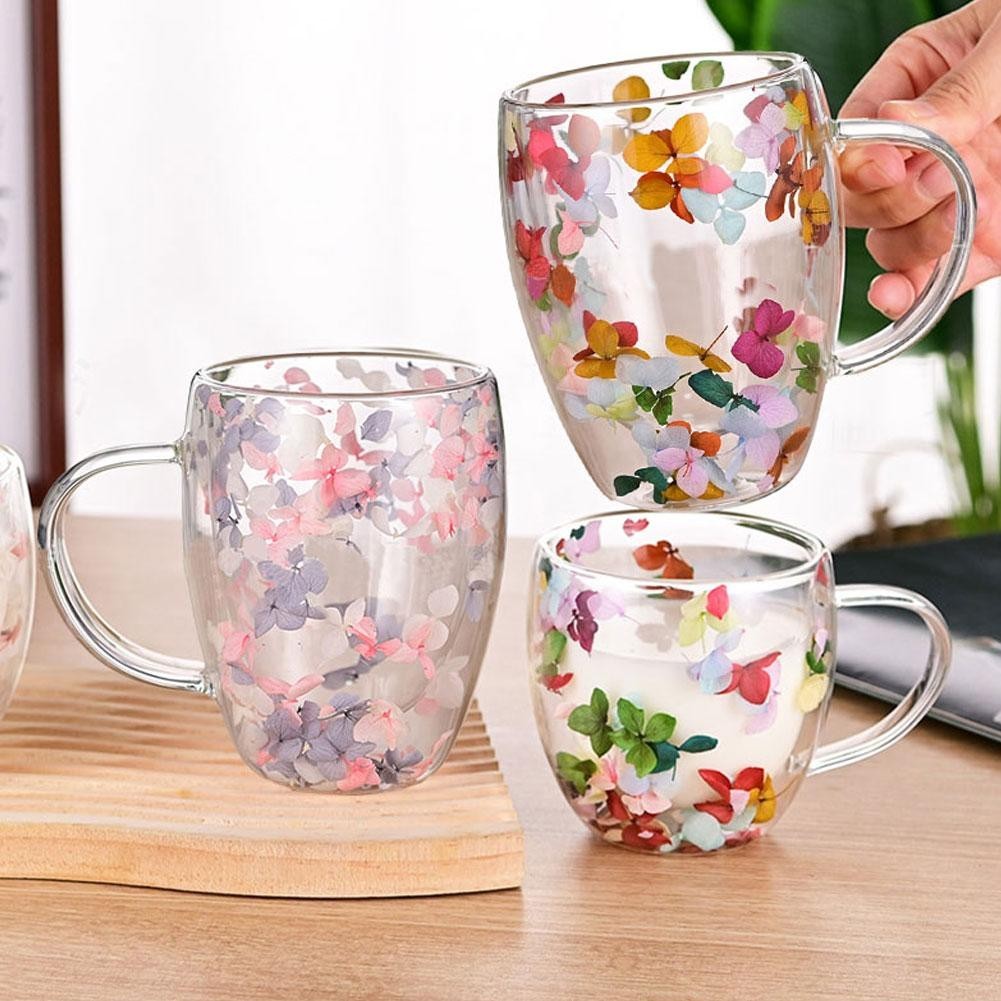 Double Wall Glass Cup Dried Flower Filler Quicksand Cup Drinking Water ...