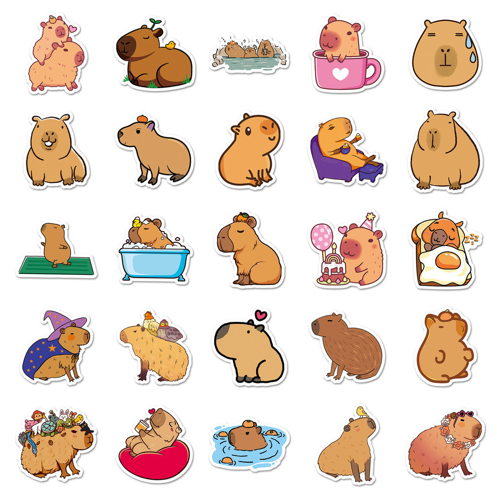 50pcs Capybara Non-Repetitive Luggage Stickers Stationery Box Stickers ...